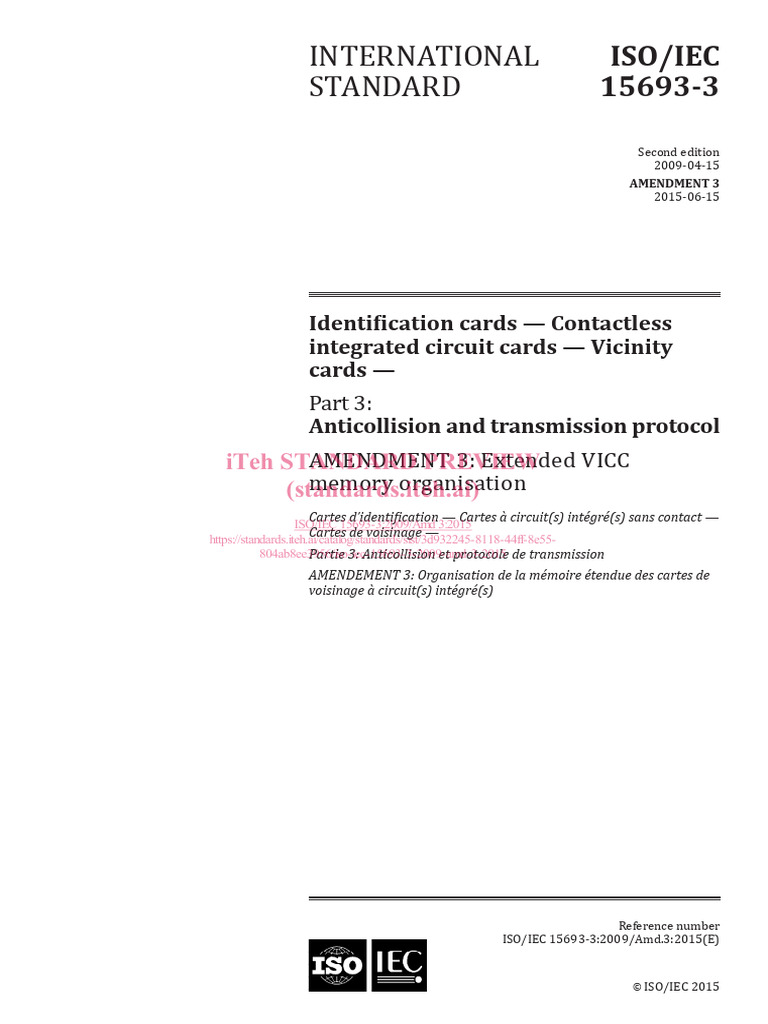 Iso Iec 15693 3 2009 Amd 3 2015 | Pdf | International Organization For 