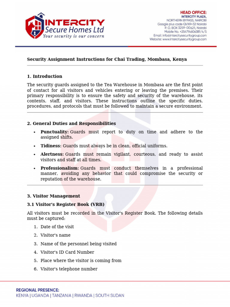 Security Protocols for Chai Trading Mombasa | PDF | Warehouse ...
