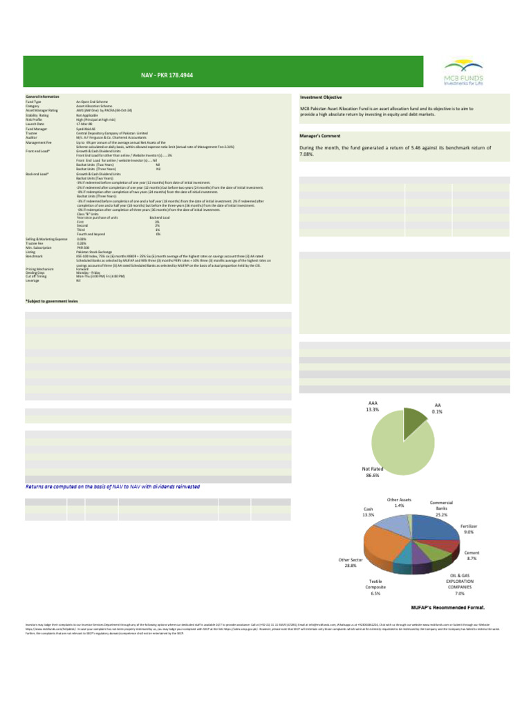 MCB Pakistan Asset Allocation Fund | PDF | Investing | Economies
