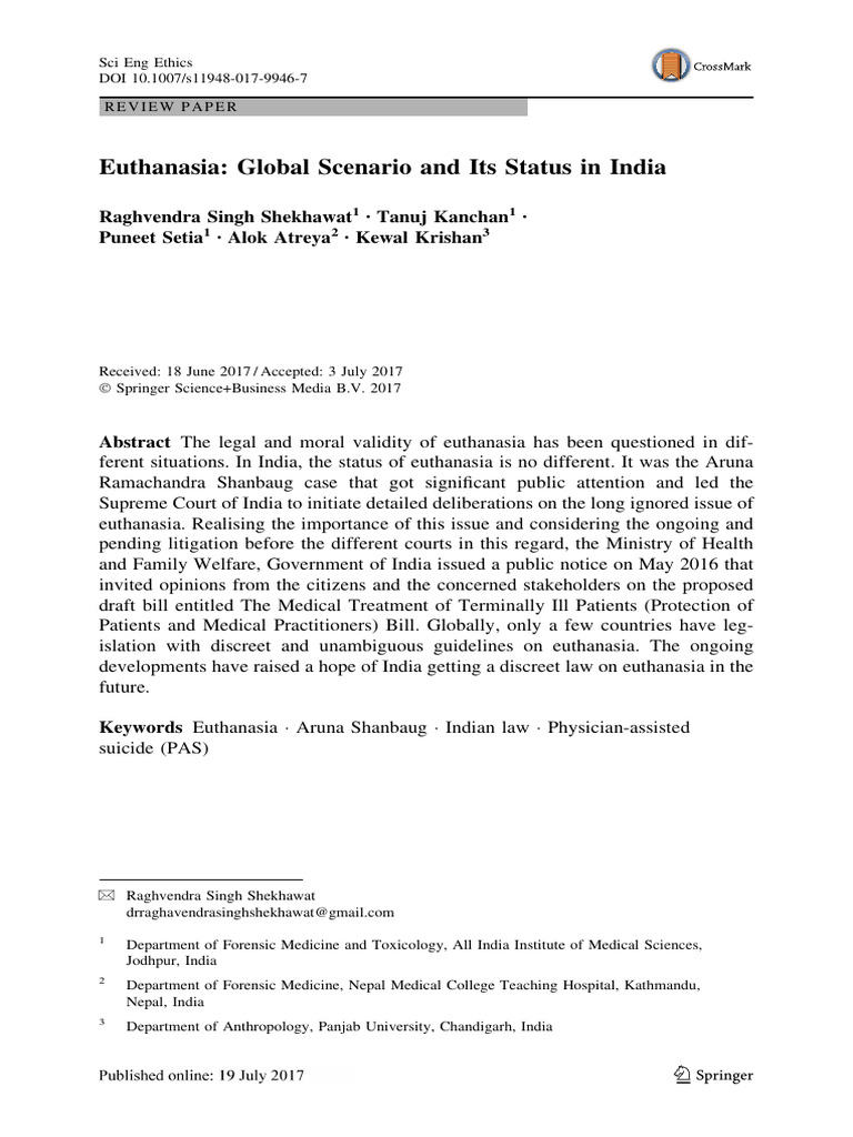Euthanasia Global Scenario and Its Statu | PDF | Terminal Illness ...