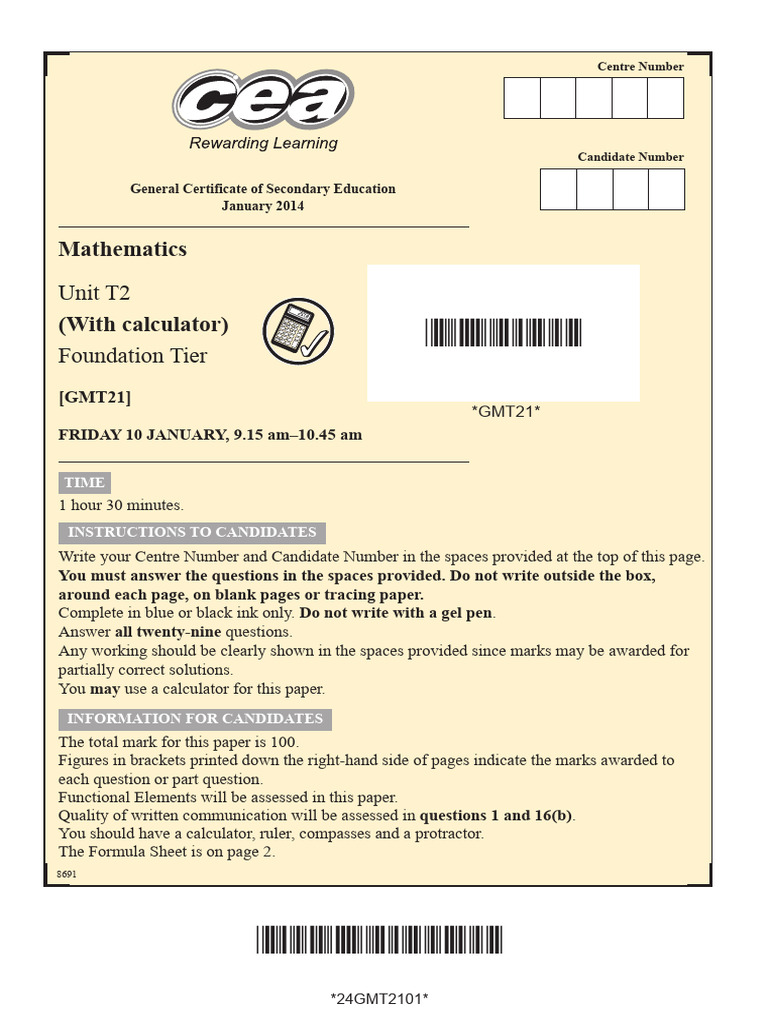 GCSE Mathematics Exam Paper GMT21 | PDF