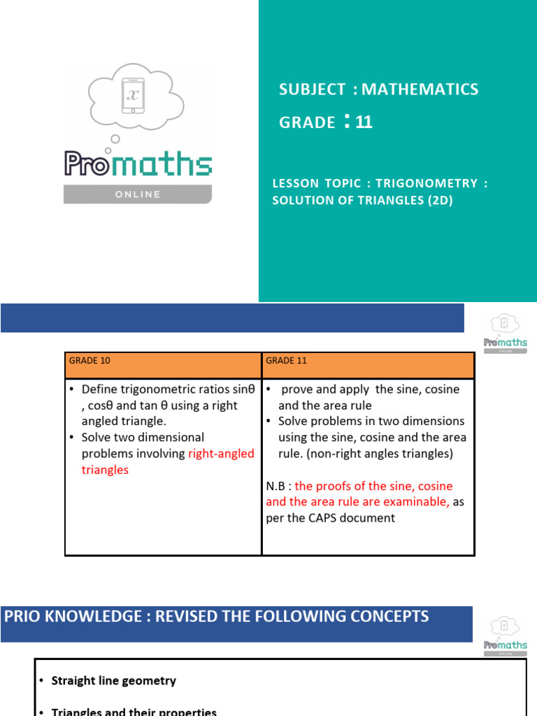 Grade 11 Promaths GRD 11 Trigonometry 2D Problems | PDF | Trigonometric ...