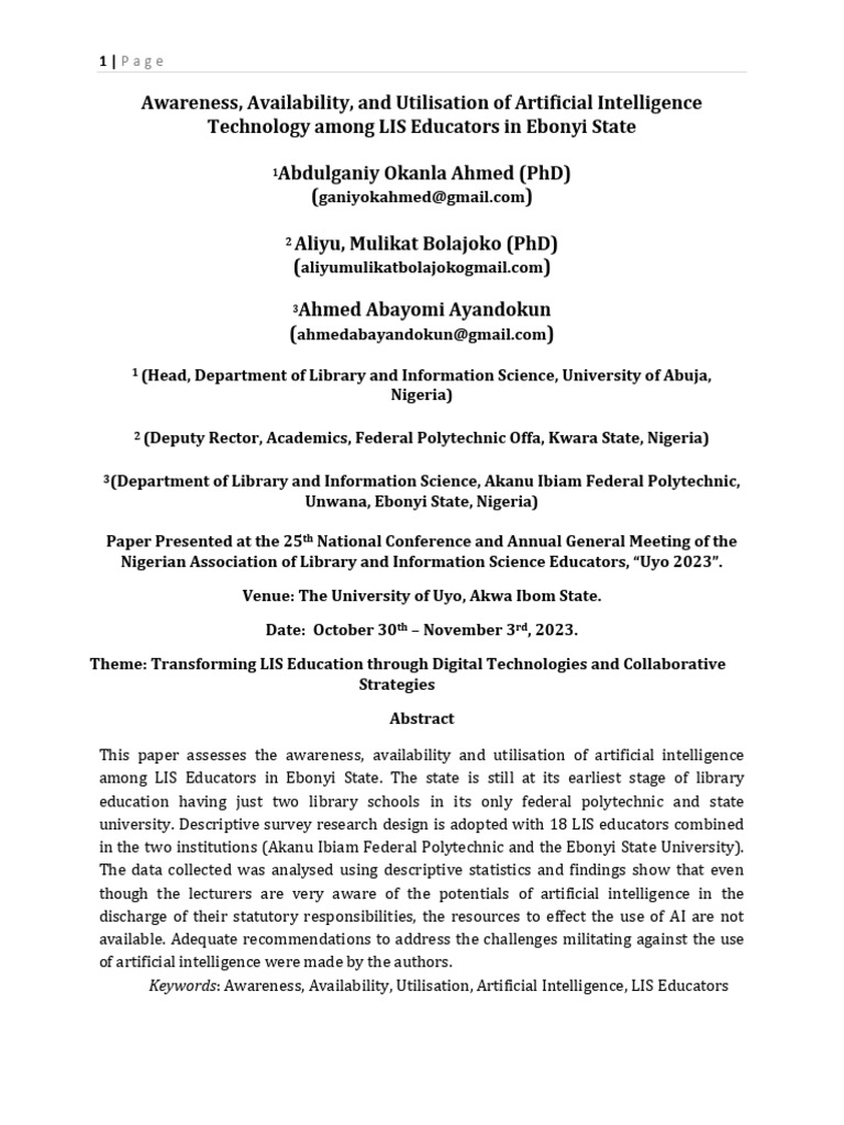 Nalise Ai 2023 Ahmed Uyo2 | PDF | Information Science | Artificial Intelligence