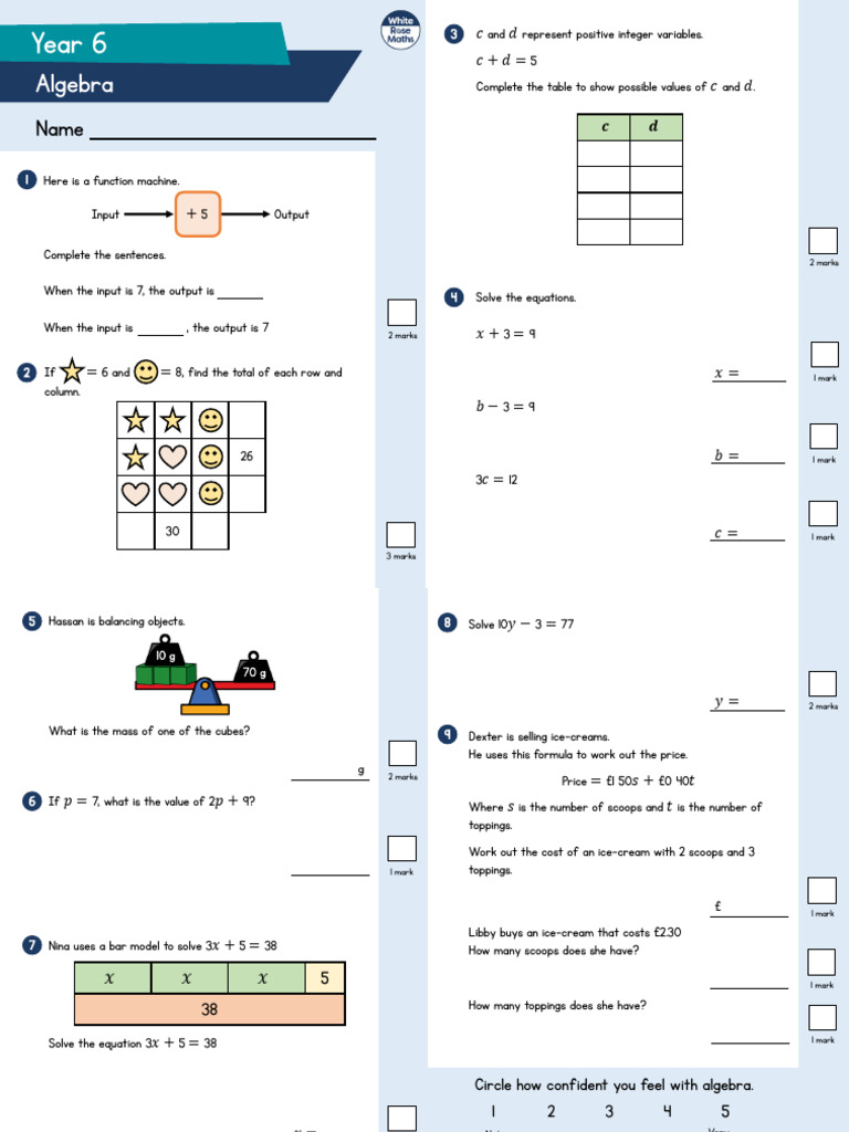WRM Y6 Spring b3 Algebra Assessment | PDF | Algebra | Equations