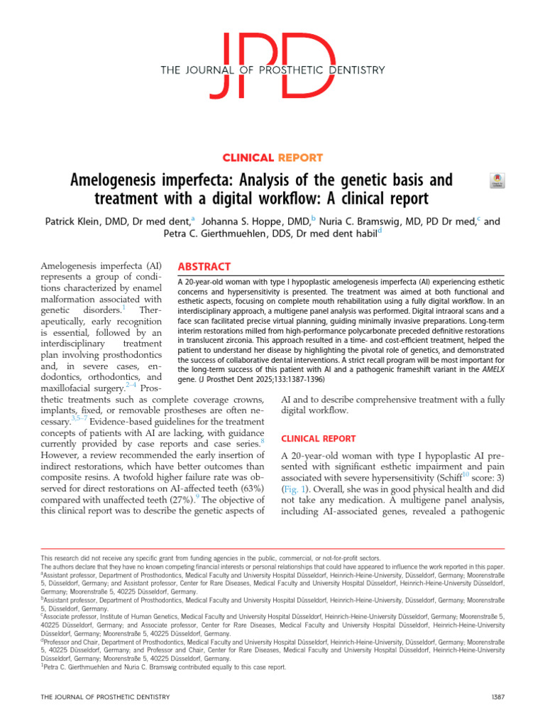 Amelogenesis Imperfecta Analysis of The Genetic B | PDF | Periodontology | Dentistry