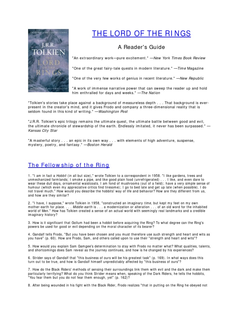 The Lord of The Rings: A Reader's Guide | PDF | The Lord Of The Rings ...