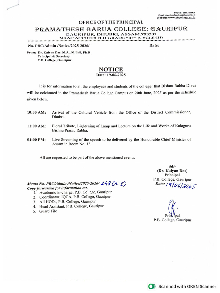 Notice - Bishnu Rabha Divas | PDF
