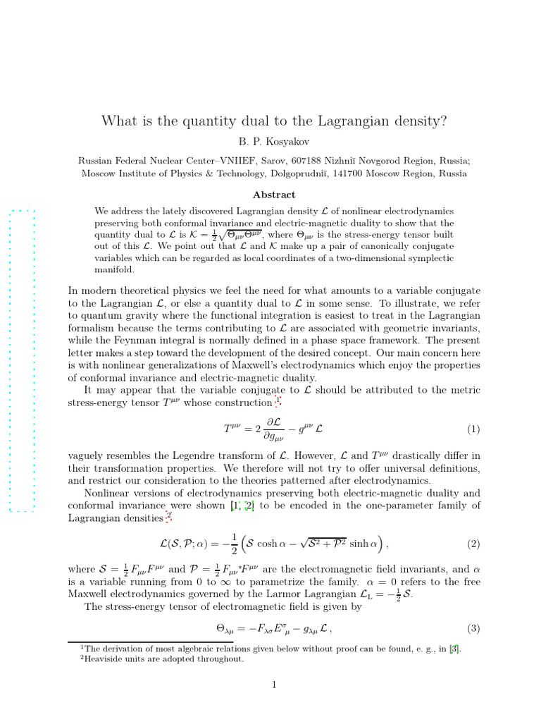 What Is The Quantity Dual To The Lagrangian Density | PDF | Geometry | Mathematical Analysis