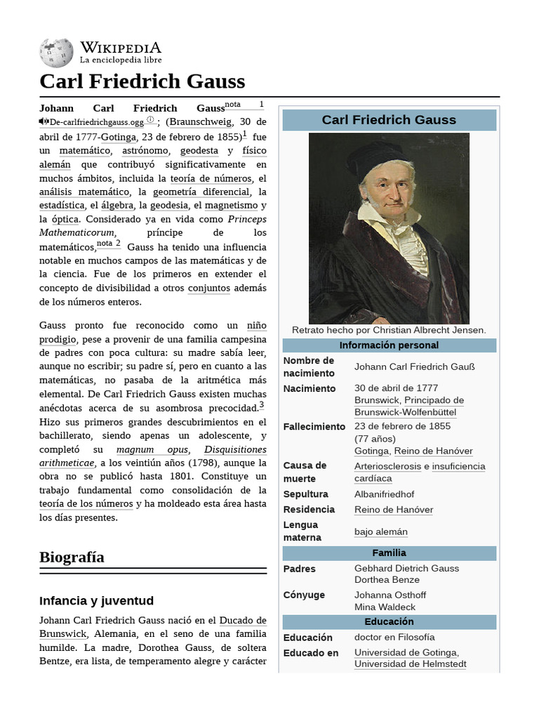 Vida y legado de Carl Friedrich Gauss | PDF | Matemáticas