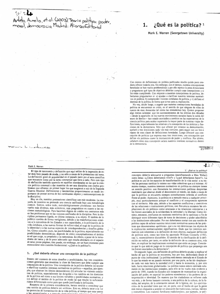 Que Es La Politica Mark E. Warren | PDF