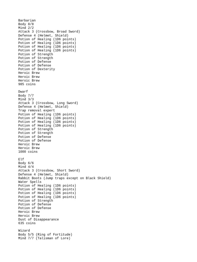 HeroQuest - App Characters | PDF
