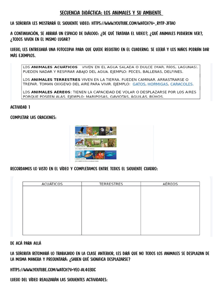 Actividades sobre animales y su ambiente | PDF