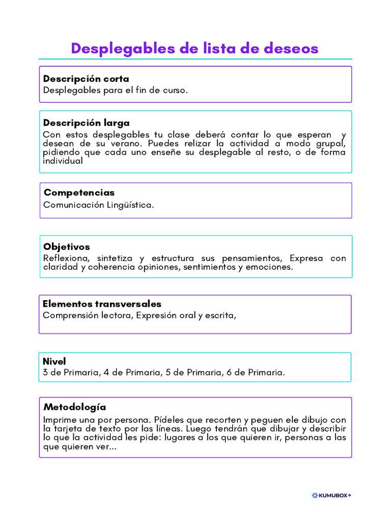 Actividad para Fin de Curso Desplegables de Lista de Deseos | PDF
