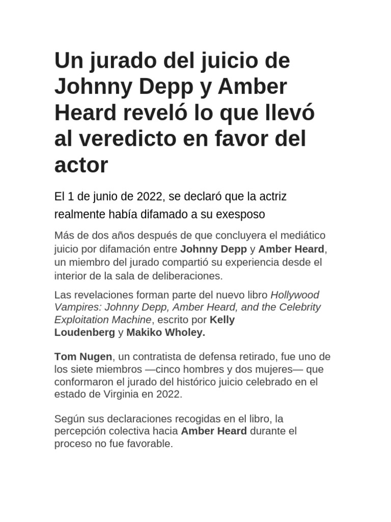 Un Jurado Del Juicio de Johnny Depp y Amber Heard | PDF