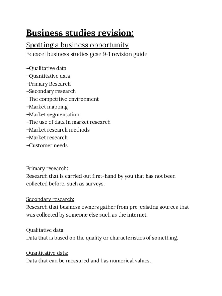 Business Studies Revision PDF