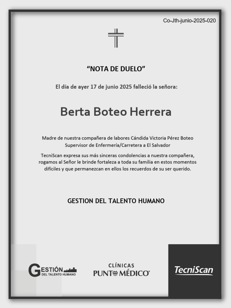 Nota de Duelo - Madre - Candida Victoria Perez Boteo | PDF