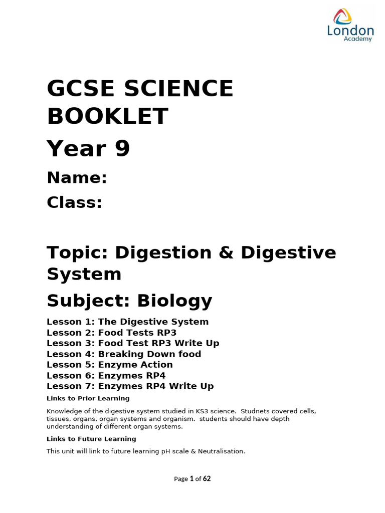 Digestion & Digestive System Booklet | PDF | Digestion | Enzyme