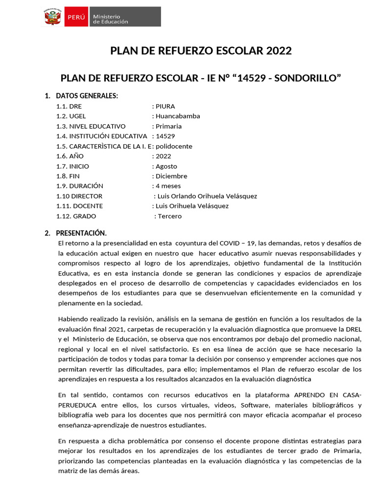 Plan de Refuerzo Escolar 2022 Tercero | PDF | Evaluación | Enseñando