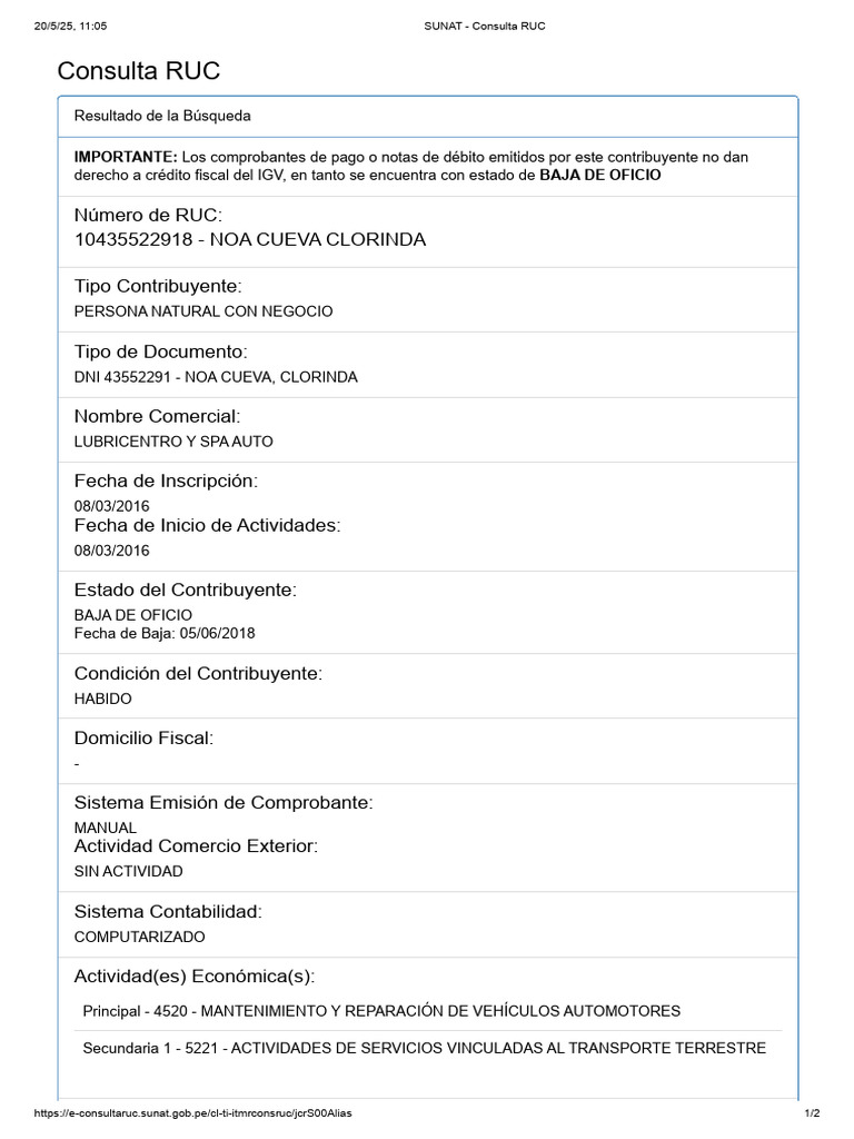 SUNAT - Consulta RUC | PDF