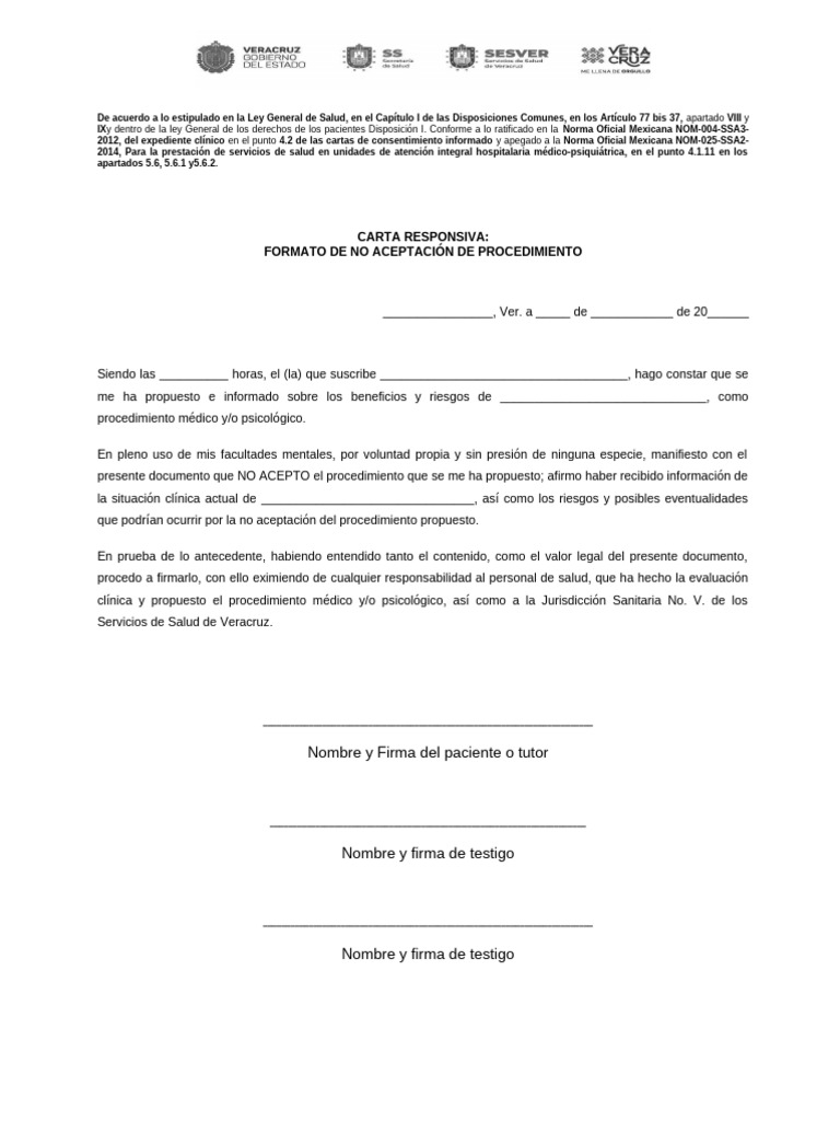 Carta Responsiva de Salud y Consentimiento | PDF