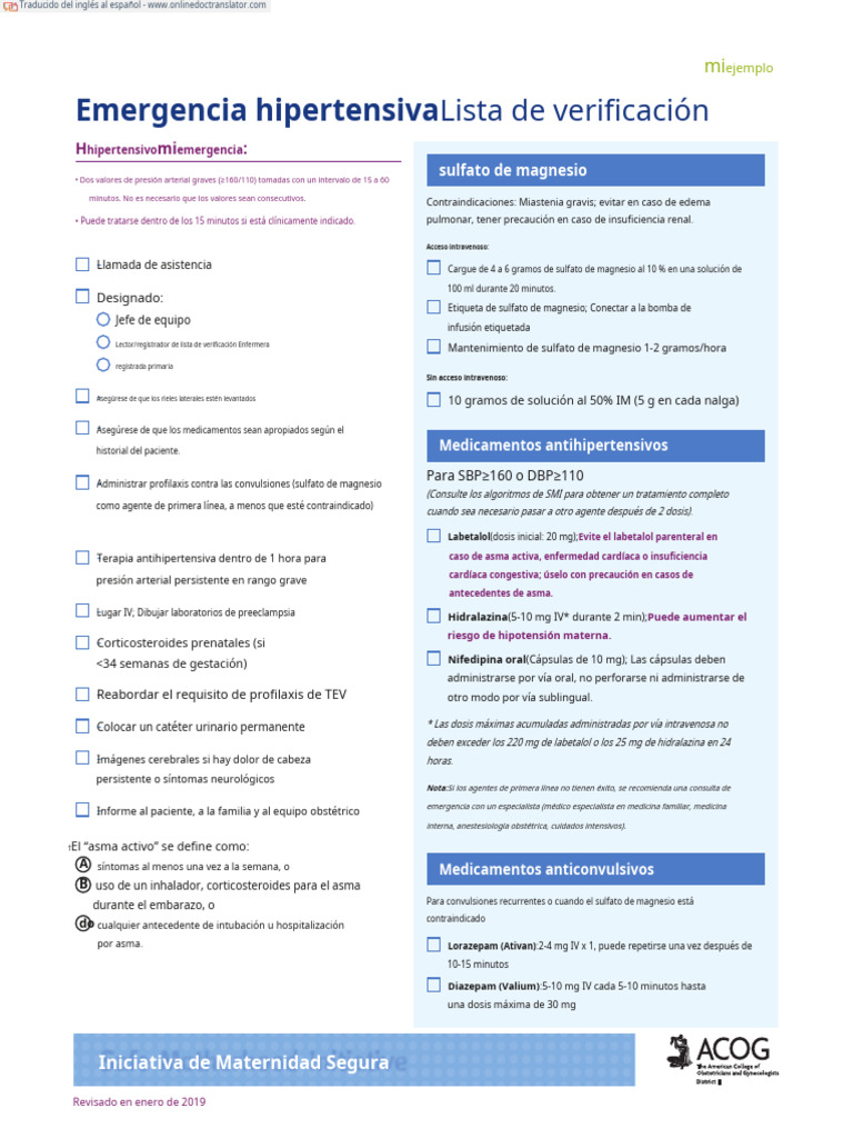 12 SMI Hypertension Bundle Emergency Checklist - En.es | PDF ...