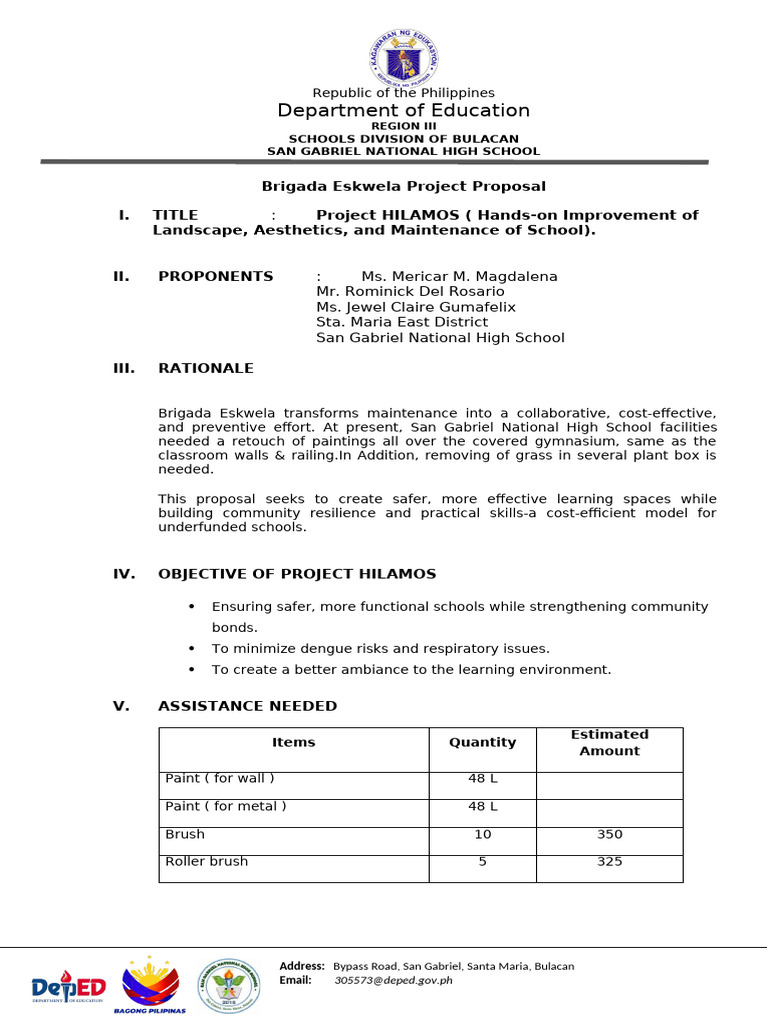 Brigada Eskwela Project Hilamos Proposal | PDF