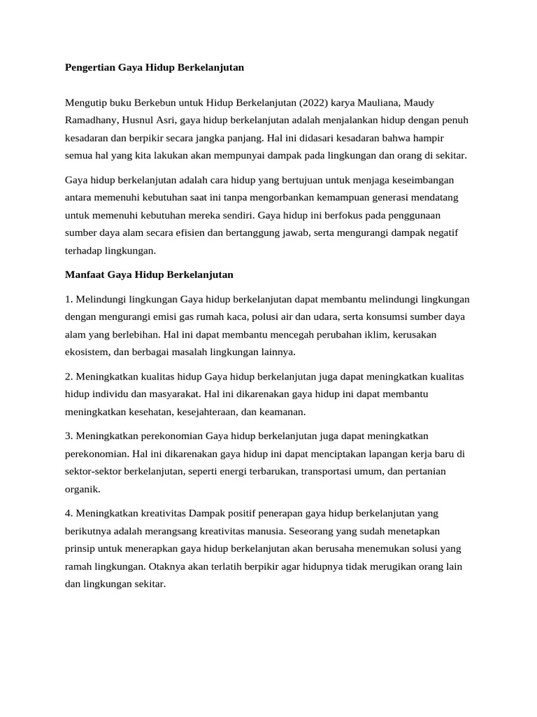 Pengertian Gaya Hidup Berkelanjutan | PDF