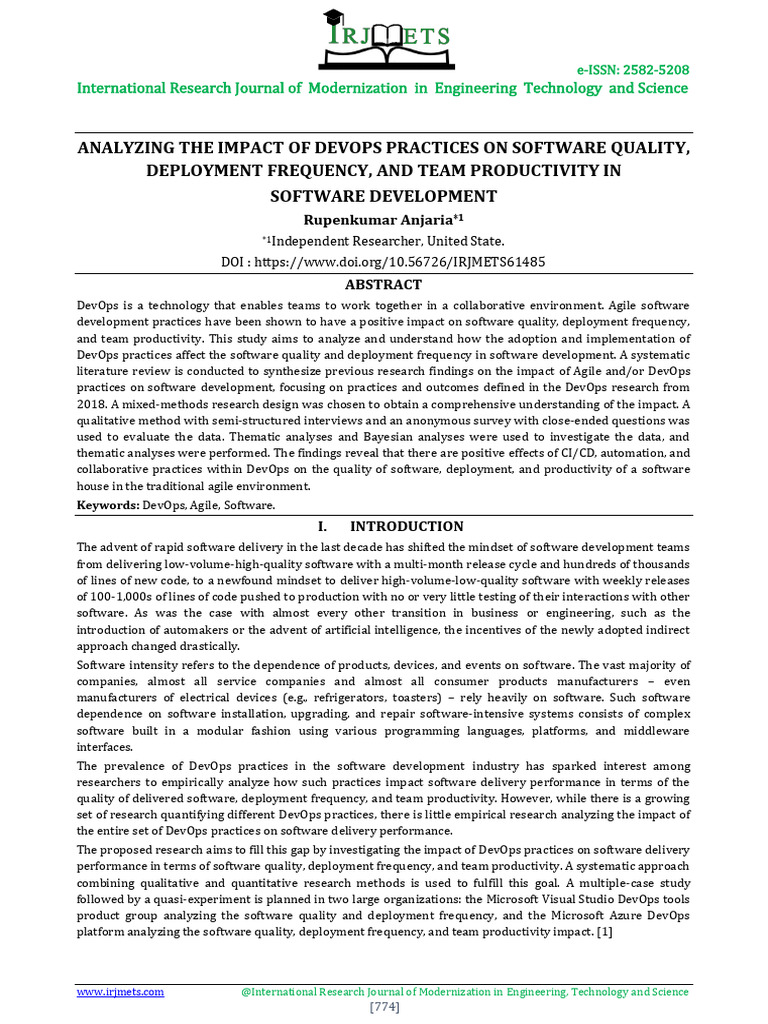 Analyzing The Impact of Devops Practices On Software Quality | PDF | Qualitative Research ...