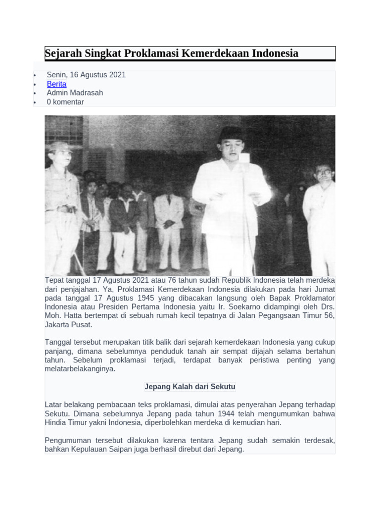 Sejarah Proklamasi Kemerdekaan Indonesia | PDF