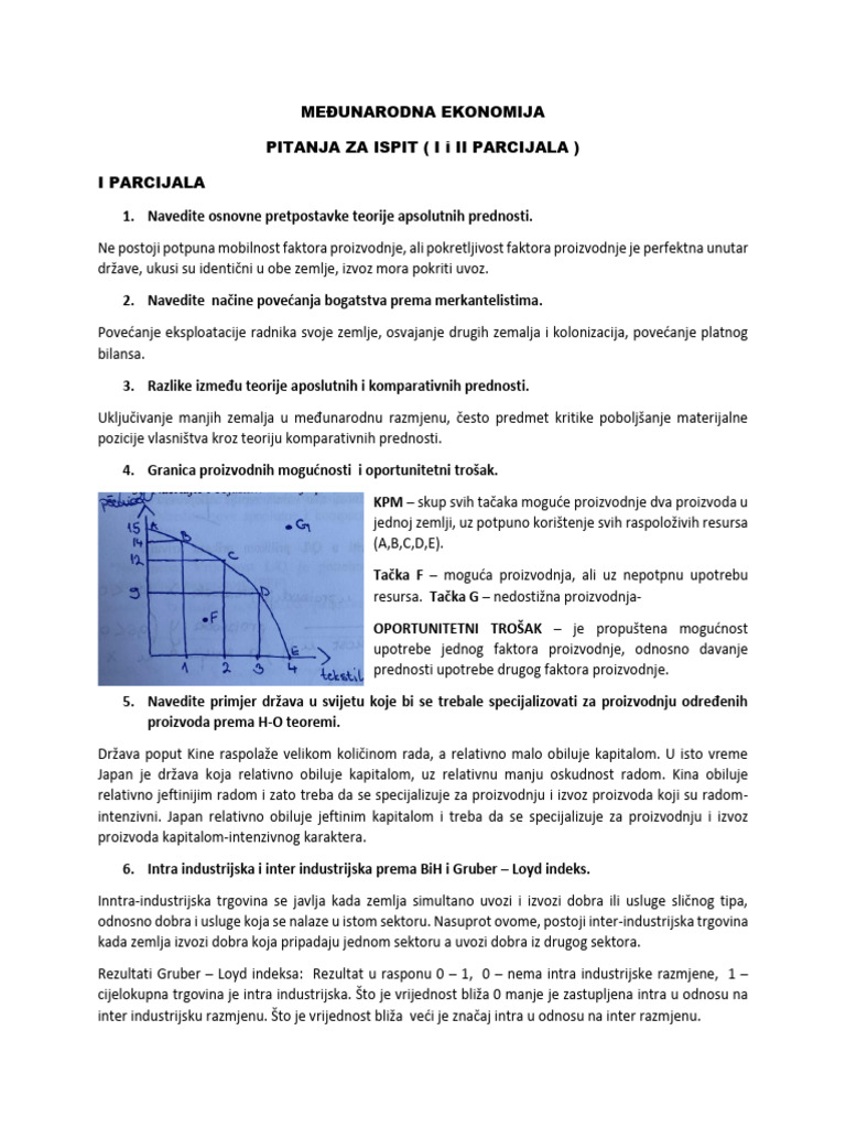 MEĐUNARODNA EKONOMIJA Pitanja | PDF