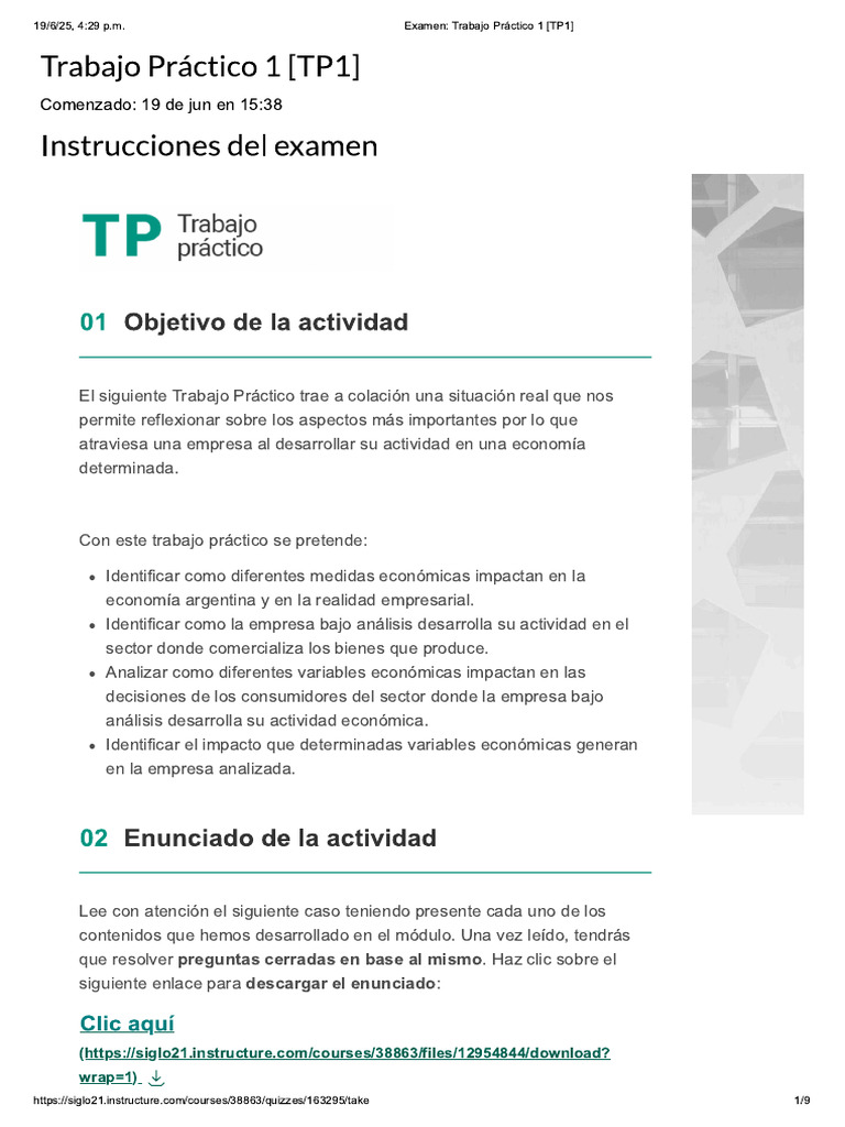 Trabajo Práctico 1 (TP1) Economia 85% | PDF