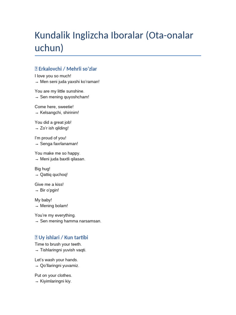 Kundalik Inglizcha Iboralar Maryam Uchun | PDF