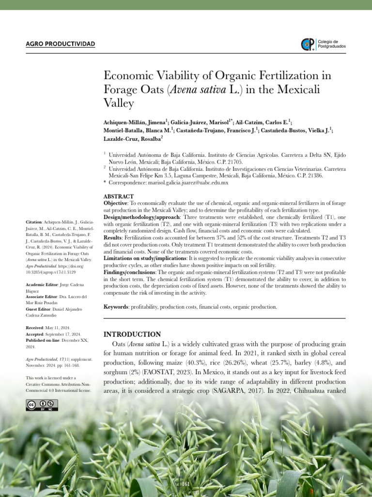 Economic Analysis of Forage Oats Fertilization | PDF | Cereals | Fertilizer