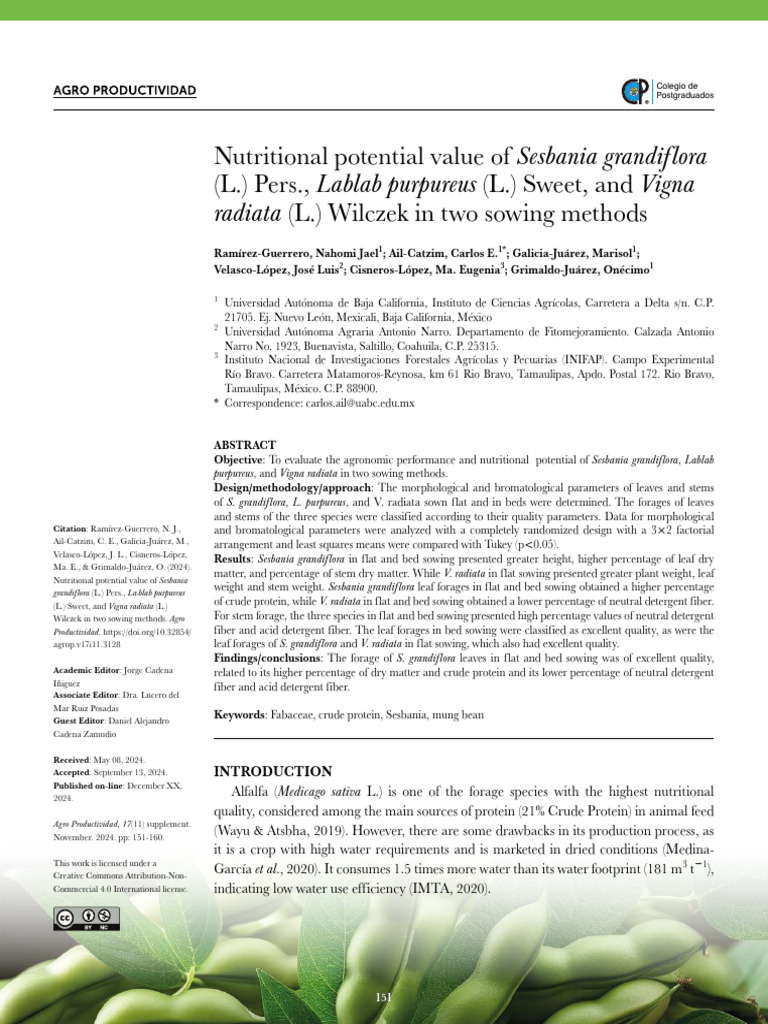 Nutritional Potential Value of Sesbania Grandiflora (L.) Pers., Lablab ...