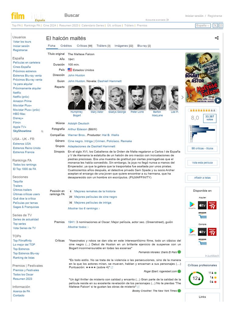 El Halcón Maltés (1941) - FilmAffinity | PDF