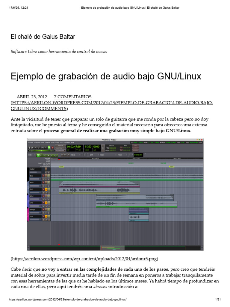 Ejemplo de Grabación de Audio Bajo GNU - Linux - El Chalé de Gaius ...