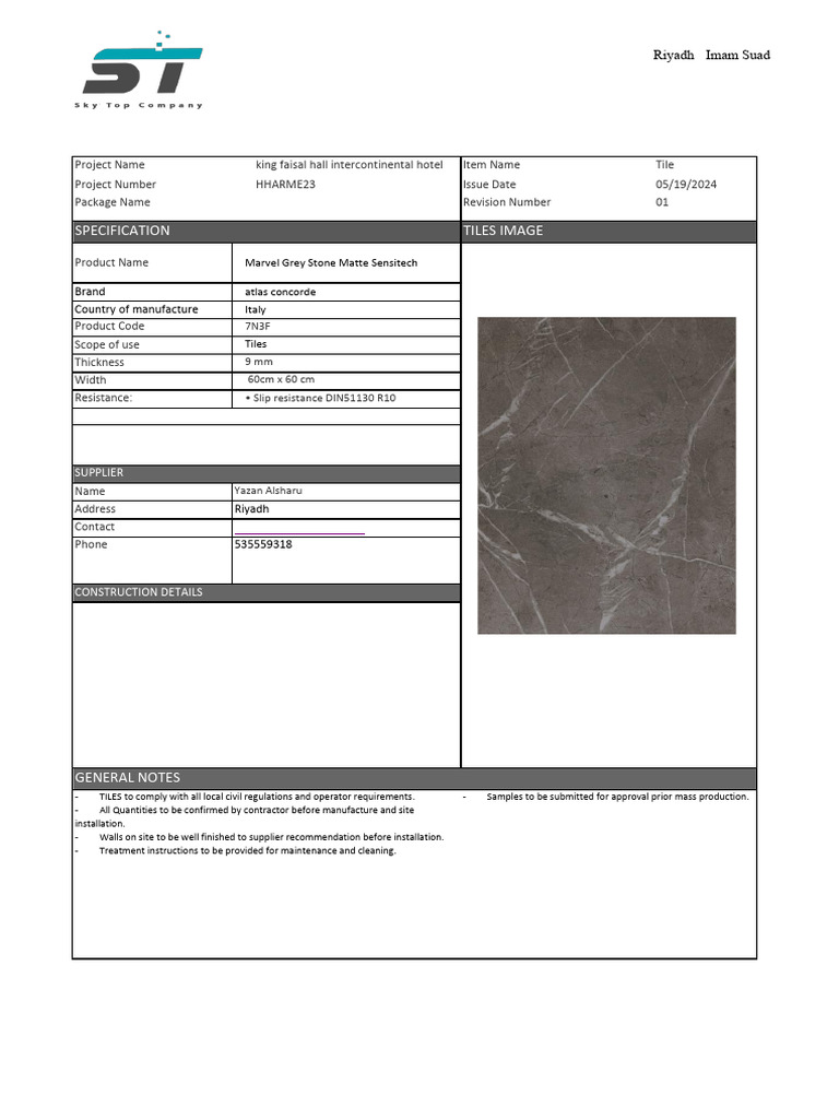 Specification Tiles | PDF