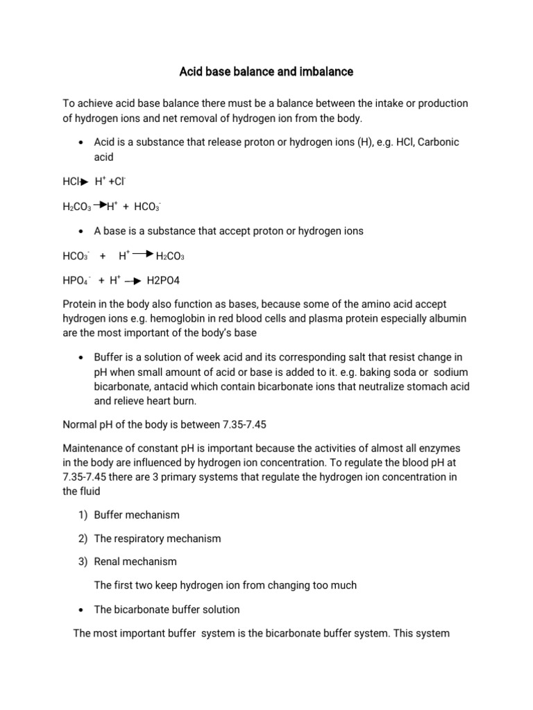 Acid Base Balance and Imbalance | PDF | Carbon Compounds | Carbon