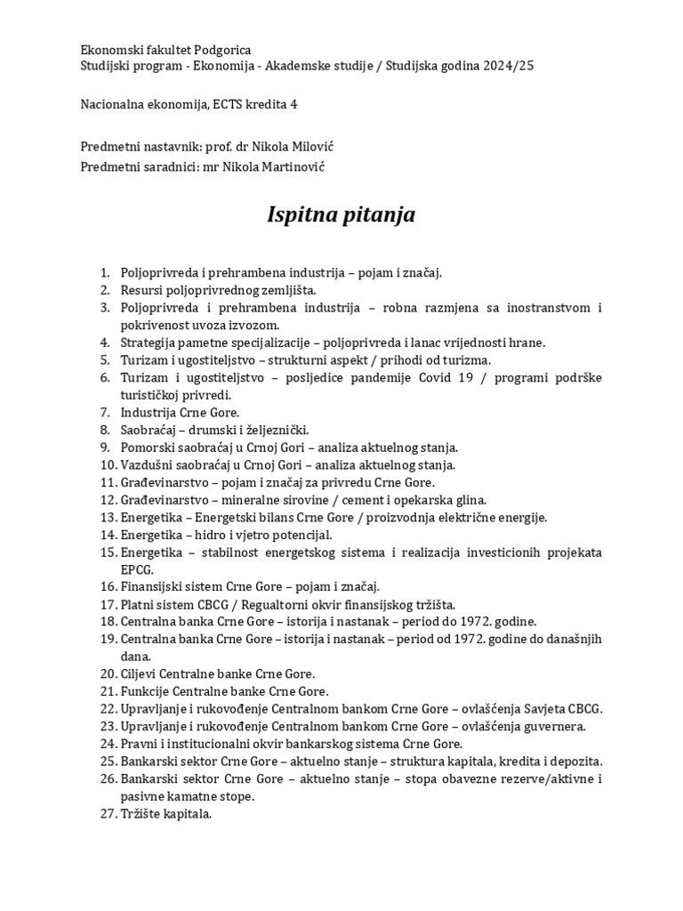 Ispitna Pitanja - Nacionalna Ekonomija 2025 | PDF