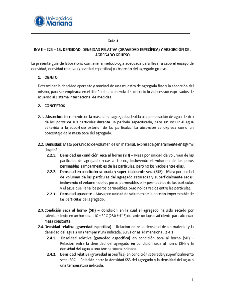 Guia 3 - Densidad, Densidad Relativa (Gravedad Específica) y | PDF ...