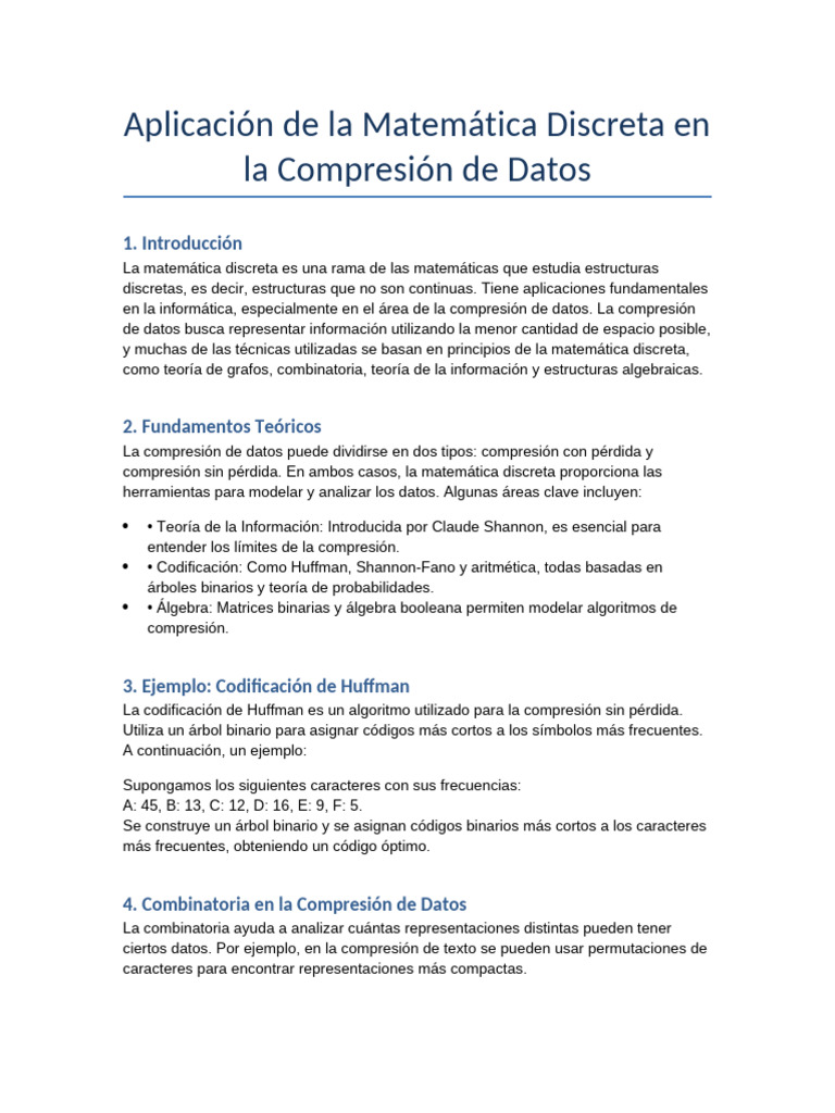 Matemática Discreta en Compresión de Datos | PDF | Compresión de datos ...