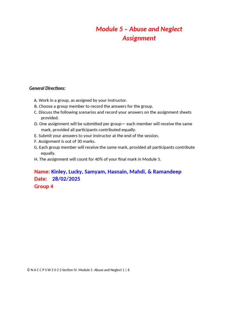 Assigmt - Module 5 Abuse and Neglect Group 4 | PDF | Anger | Fear