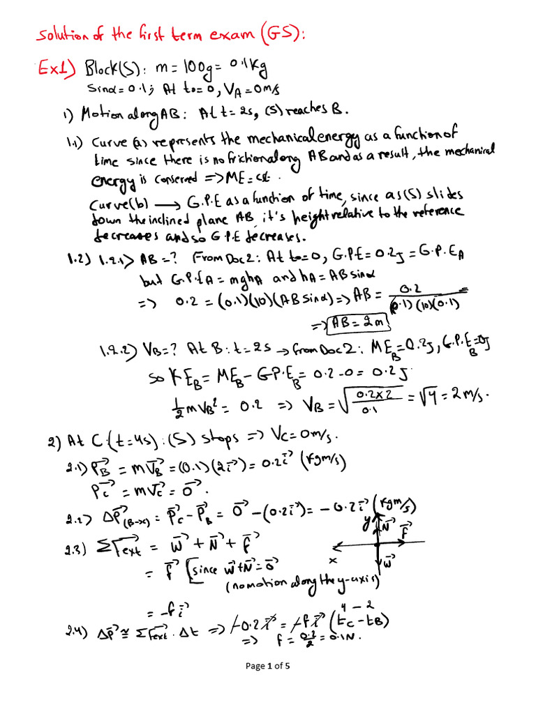 Solution of The GS First Term Physics Exam | PDF