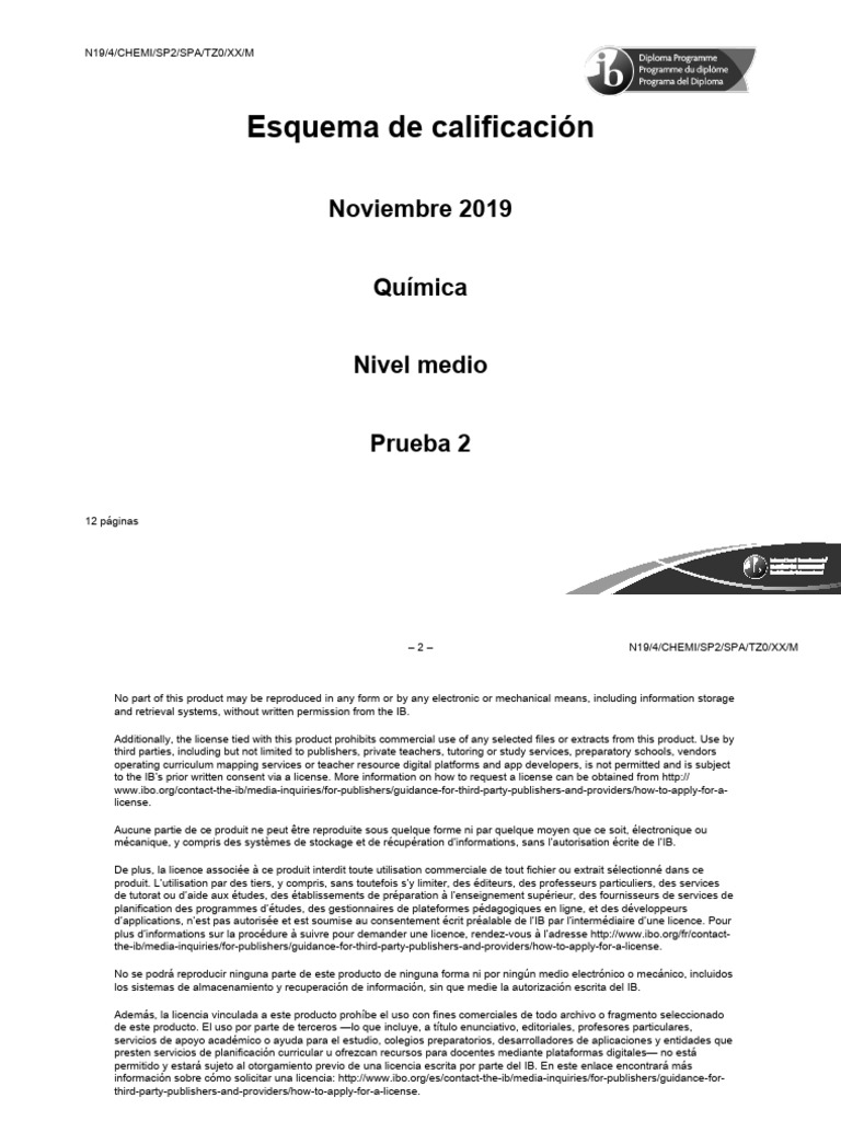 Chemistry Paper 2 SL Markscheme Spanish-1 | PDF | Enlace químico ...