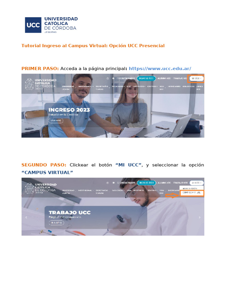 Tutorial Ingreso Al Campus Virtual Ucc Presencial Pdf