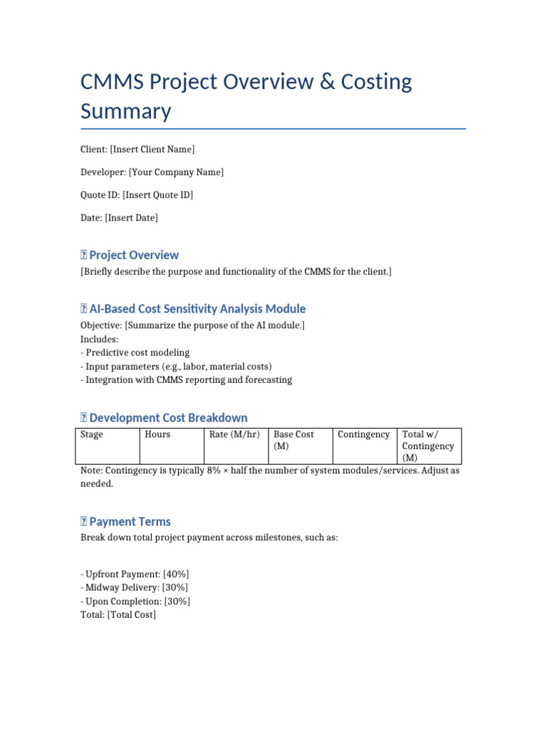CMMS Quote Template CodeBurst | PDF