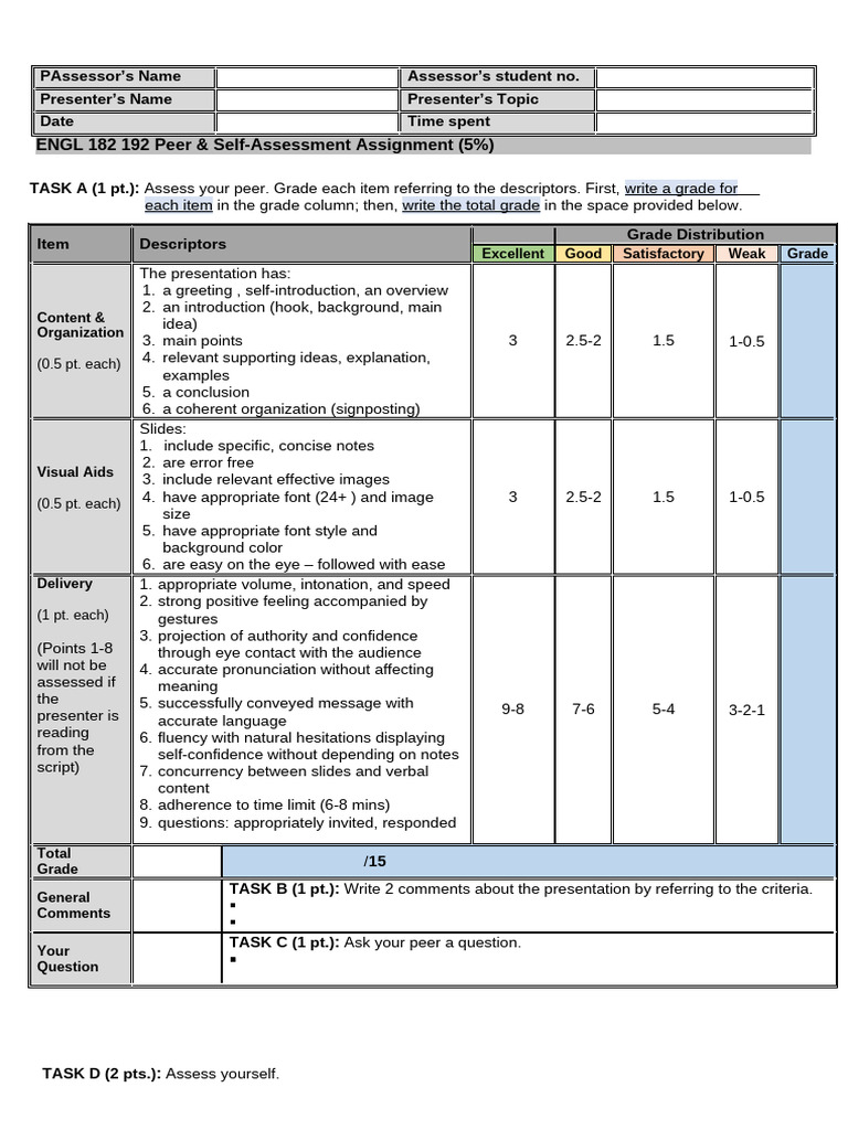 Peer & Self-Assessment Guide for Presentations | PDF | Human Communication