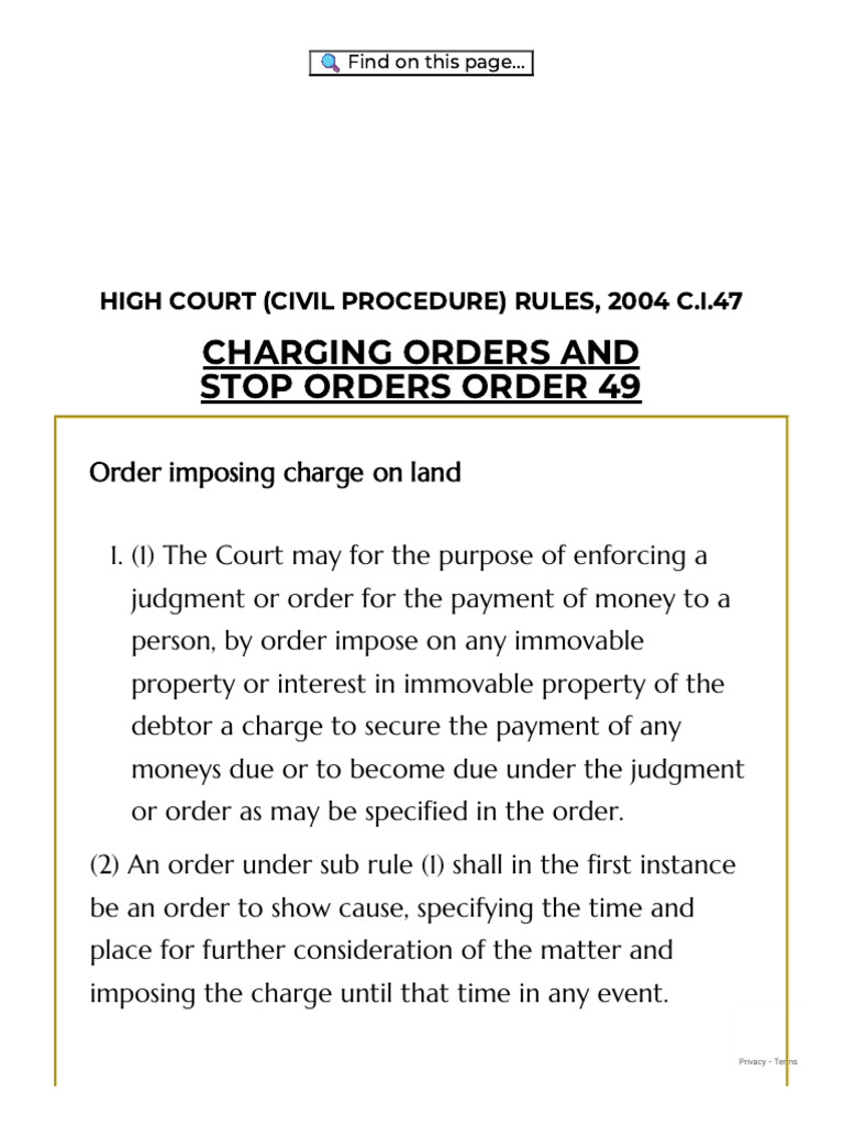 Charging Orders and Stop Orders Order 49 - Ghana Law Finder | PDF ...