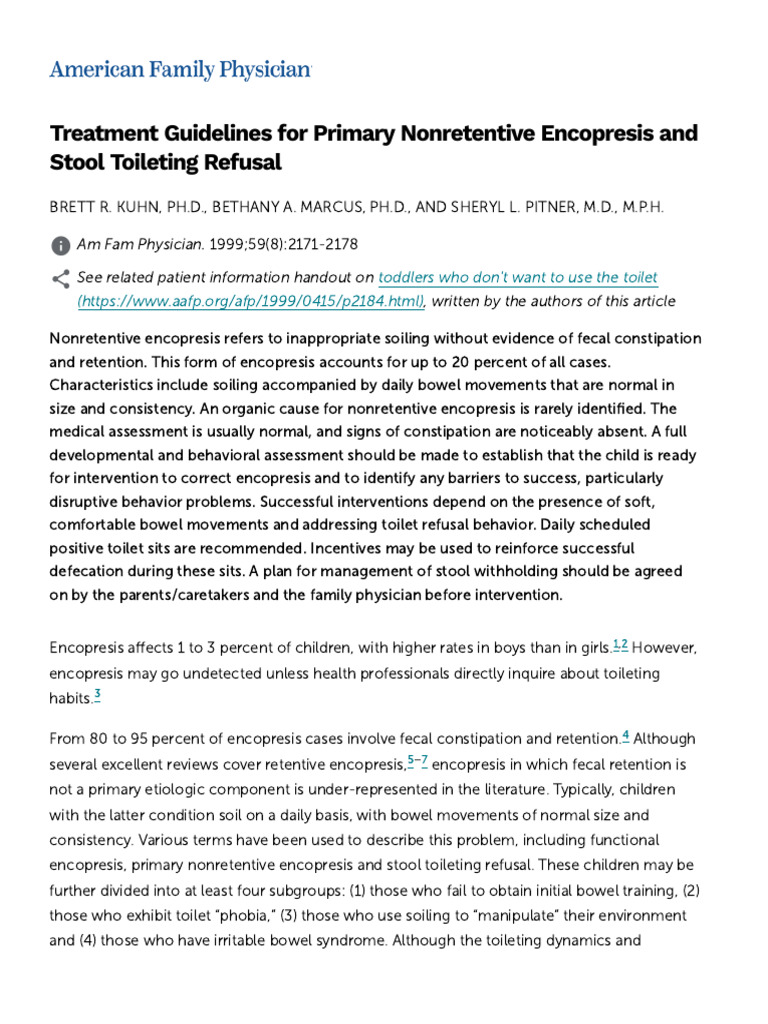 Treatment Guidelines For Primary Nonretentive Encopresis and Stool ...