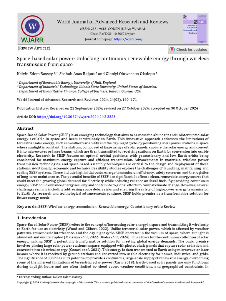 Space-Based Solar Power: A Renewable Future | PDF | Renewable Energy ...